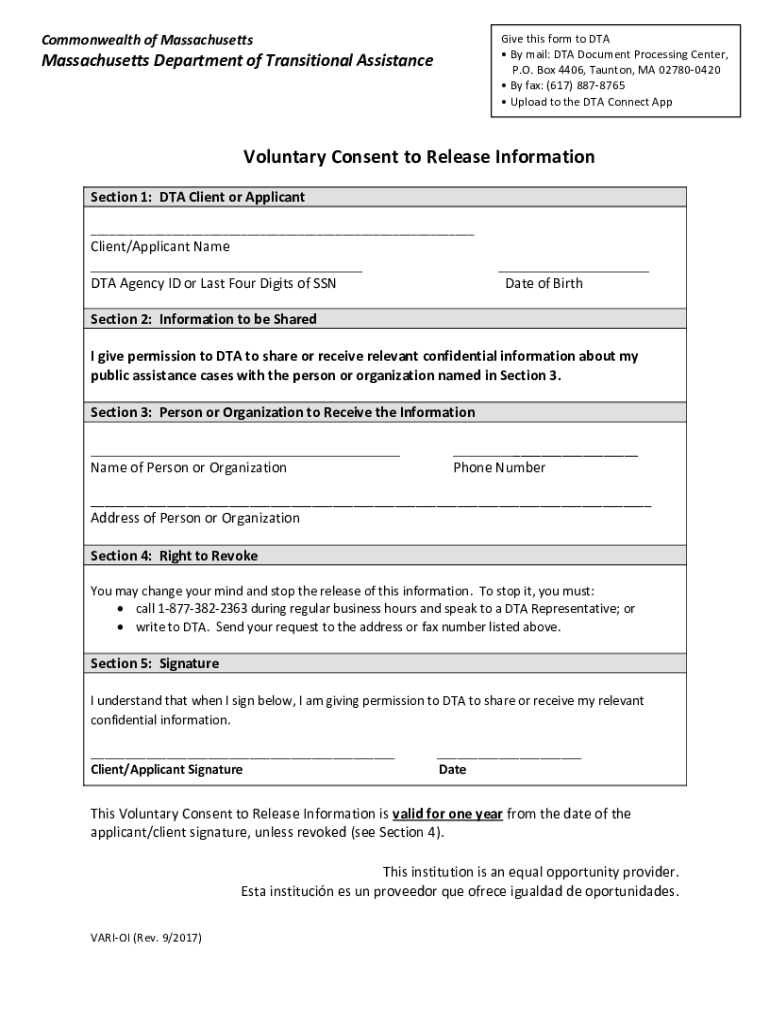Fillable Online Give this form to DTA Massachusetts Department of ...