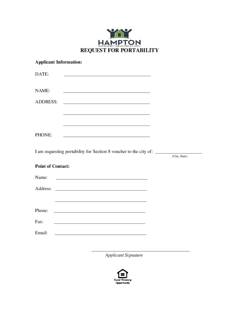 Fillable Online Portability Request Form - Racine County Housing ...