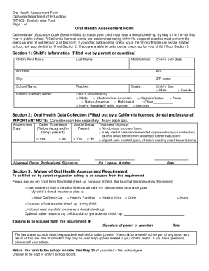 Fillable Online DOC Oral Health Assessment Form - California Department ...