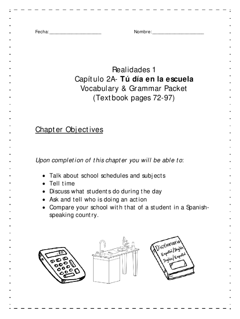 Fillable Online Realidades 1 Captulo 2A- T da en la escuela Vocabulary ...