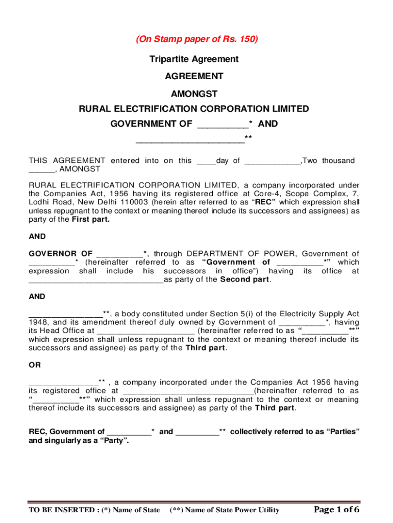Fillable Online PDF Page 1 of 6 (On Stamp paper of Rs. 150) Tripartite ...