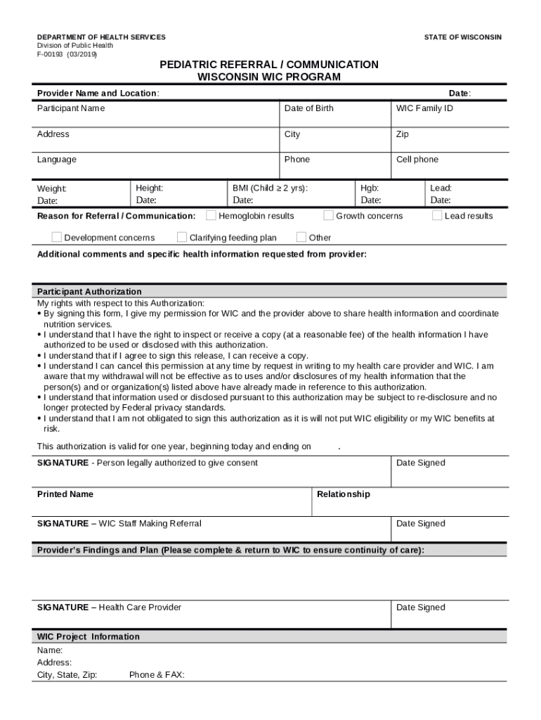 WIC Pediatric Nutrition Referral 3585 - Wisconsin ... Doc Template ...