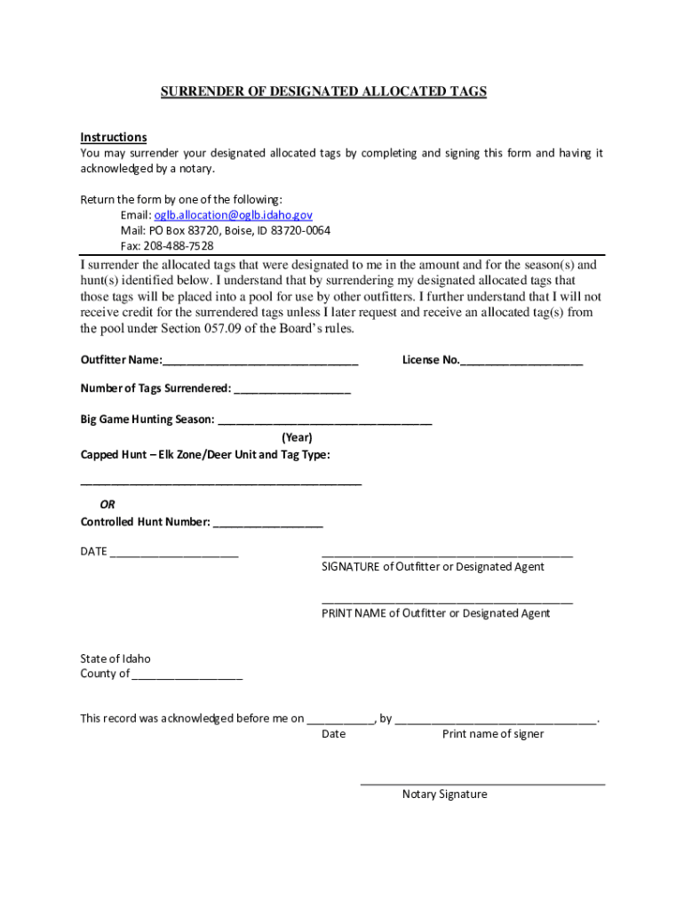 Fillable Online PDF Surrender Form.pdf - Idaho.gov Fax Email Print ...