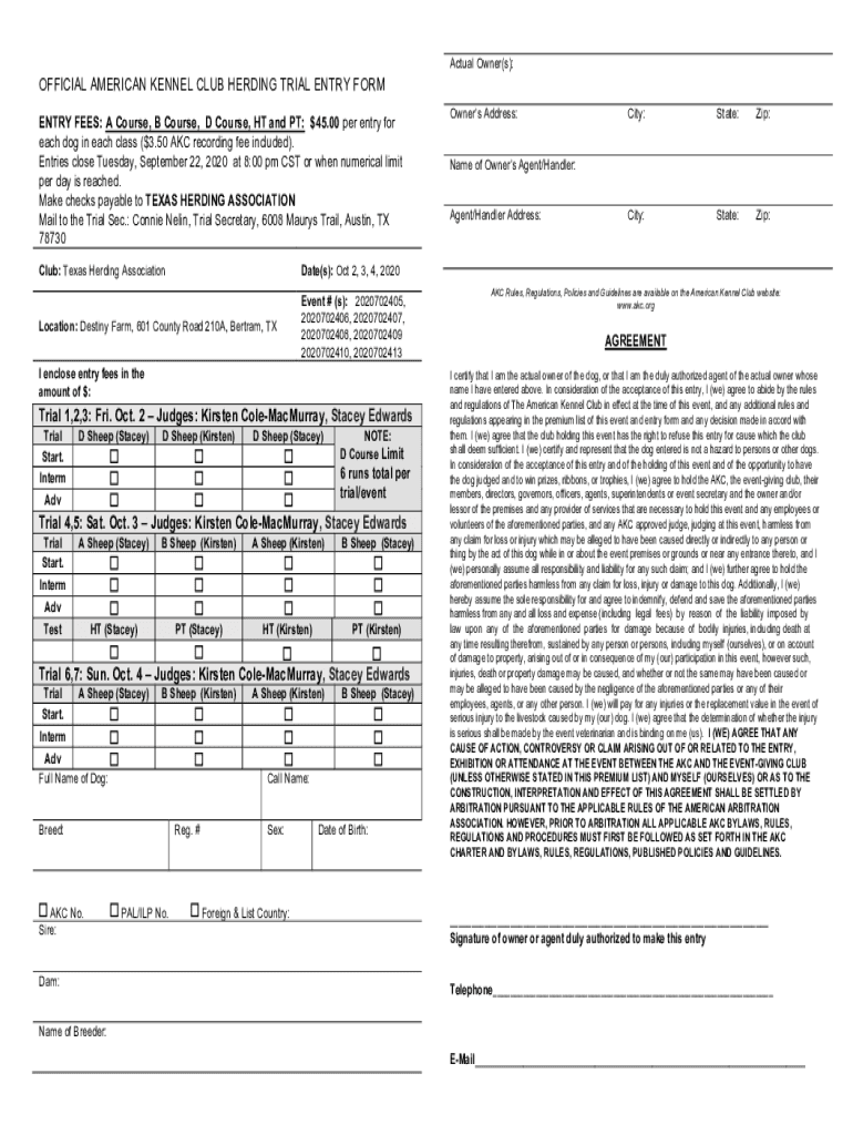 Fillable Online THA AKC Herding Premium Fax Email Print - pdfFiller