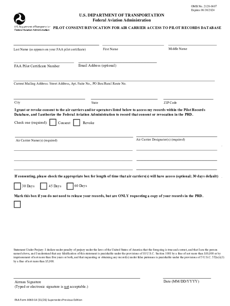 Fillable Online FAA Pilot Record Database (PRD). FAA Form Fax Email ...