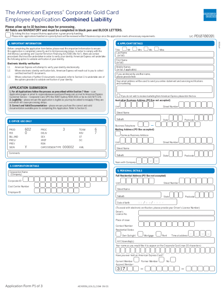 Fillable Online Fillable Online The American Express Corporate Gold ...