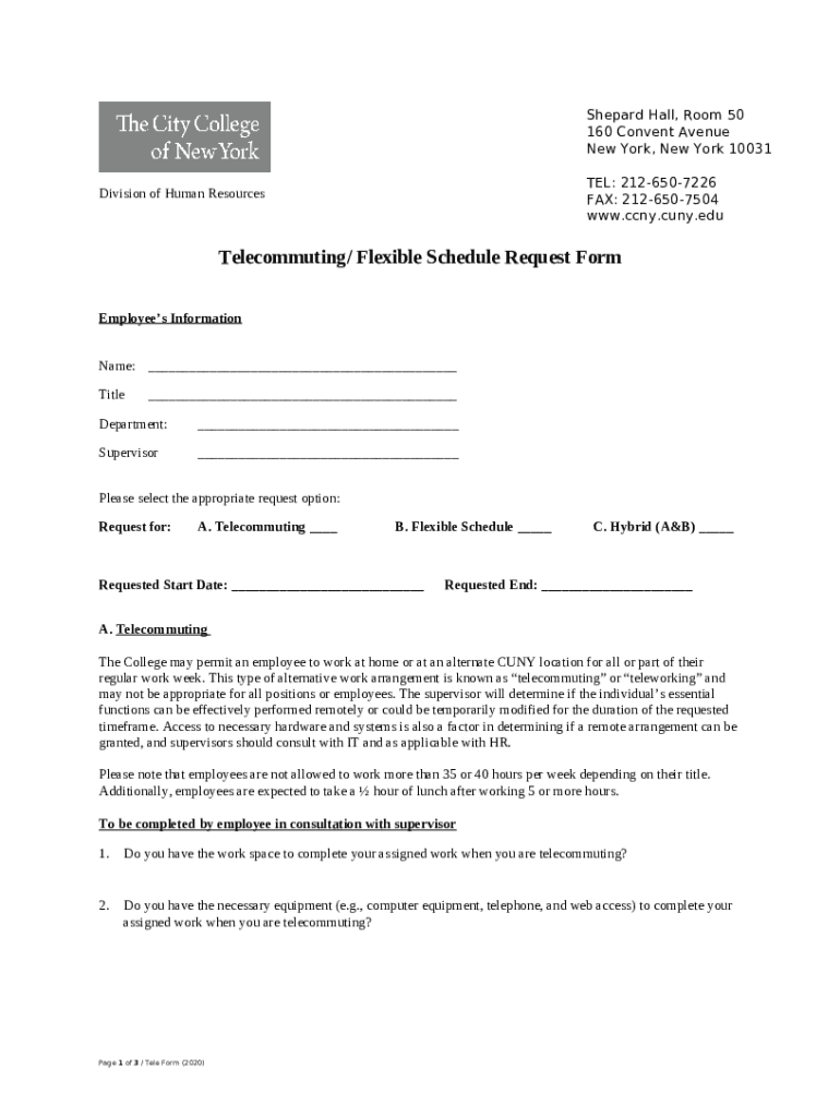 Telecommuting/ Flexible Schedule Request - The City ... Doc Template ...