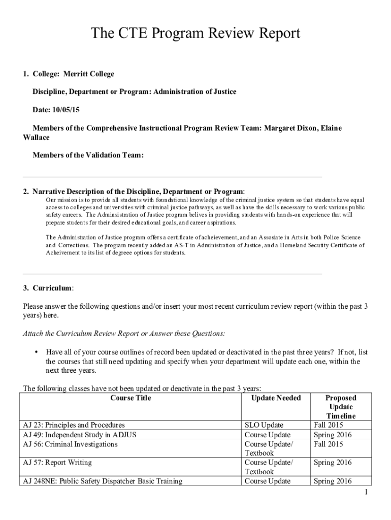 Fillable Online The CTE Program Review Report - Merritt College Fax ...