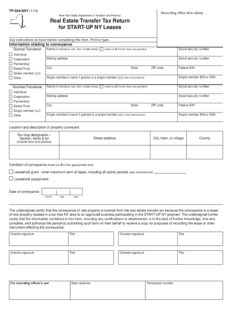 Fillable Online Form TP-584-SNY. Real Estate Transfer Tax Return for ...
