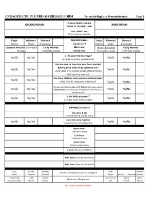 Fillable Online ENGAGED COUPLE PRE-MARRIAGE FORM Forma de Registro ...