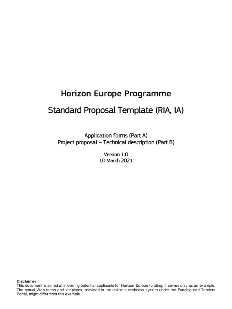 Fillable Online Horizon Europe Programme Standard Proposal Template ...