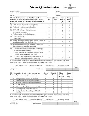 Fillable Online Patient Stress Questionnaire* - MHC Healthcare Fax ...