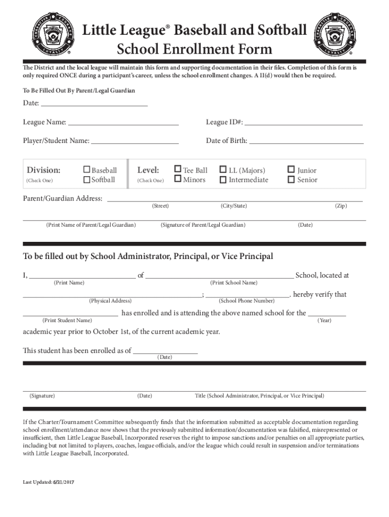 Fillable Online Little League Baseball And Softball Tournament Player ...