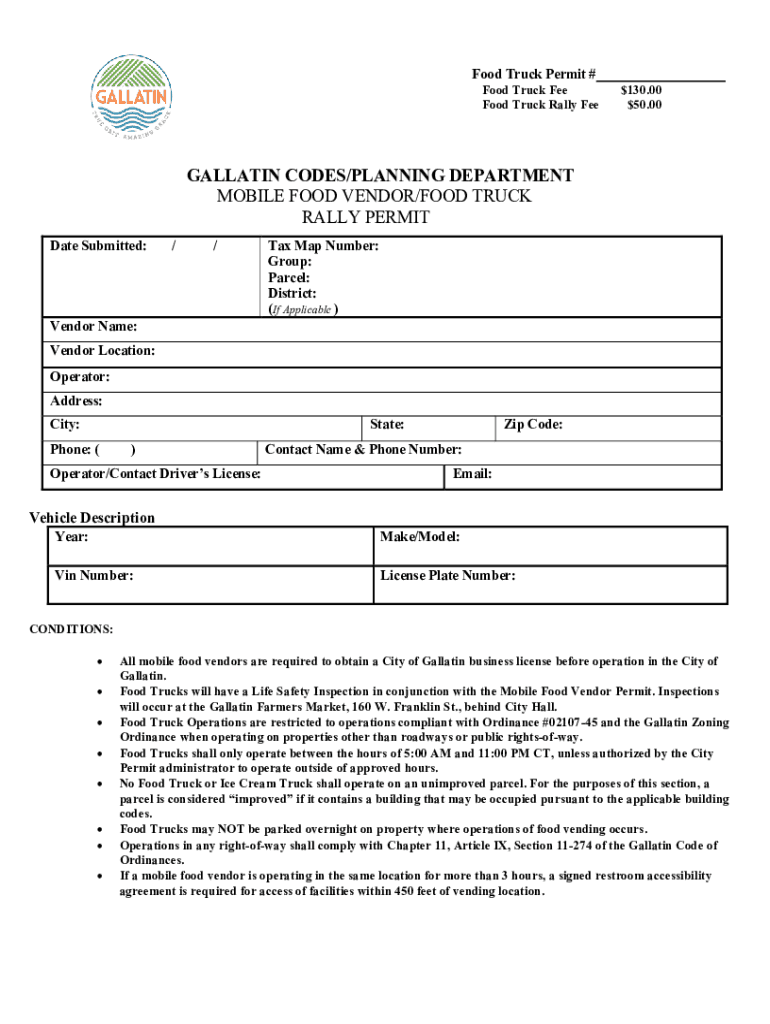 Fillable Online gallatin codes/planning department mobile food vendor/food truck ... Fax Email ...