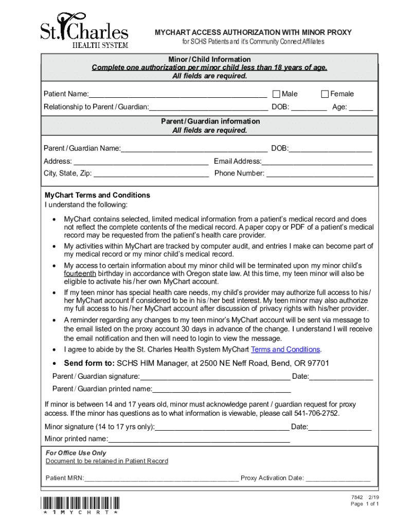 Fillable Online mychart.stcharleshealthcare.org MyChart EsMyMYCHART ACCESS AUTHORIZATION WITH ...