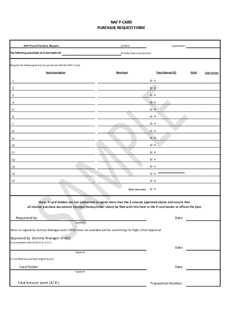 Fillable Online www.afnafpo.afsv.net pages P-CardNAF PCARD PURCHASE ...