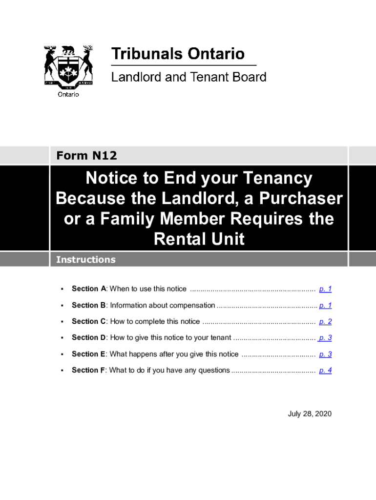 Fillable Online Form N12 - Notice to End your Tenancy Because the ...