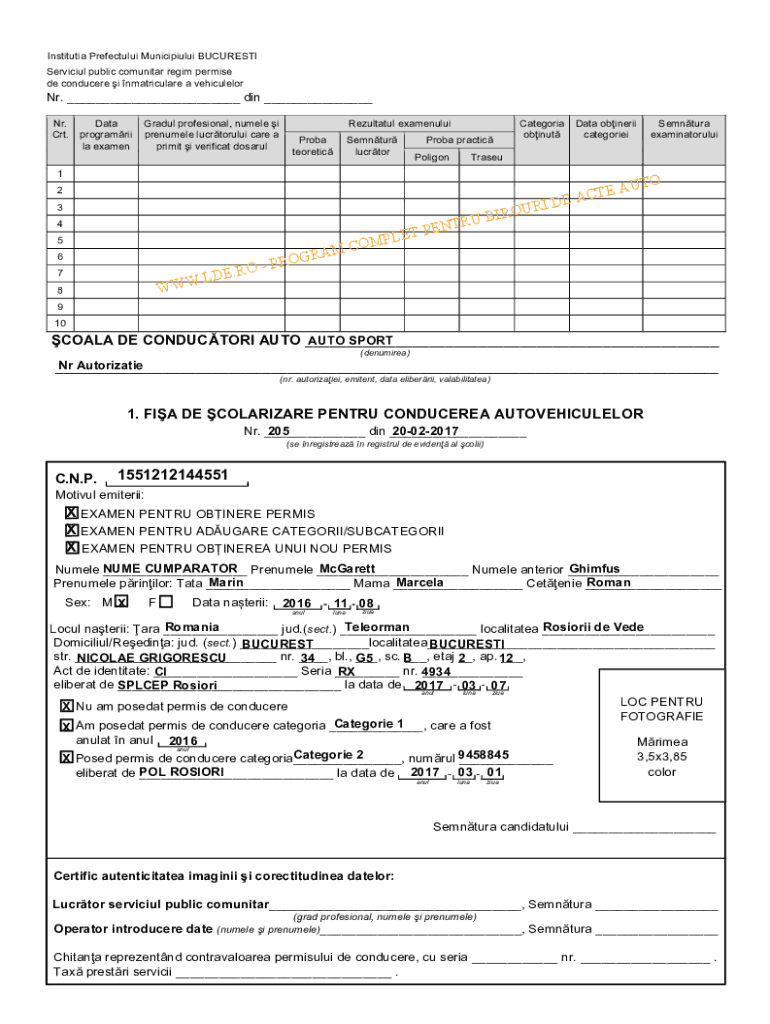 Fillable Online www.lde.roActe-Autofisa-de-scolarizare-model-11. FI A ...