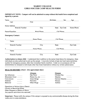 Fillable Online 2009 Camp Health Form Fax Email Print - pdfFiller