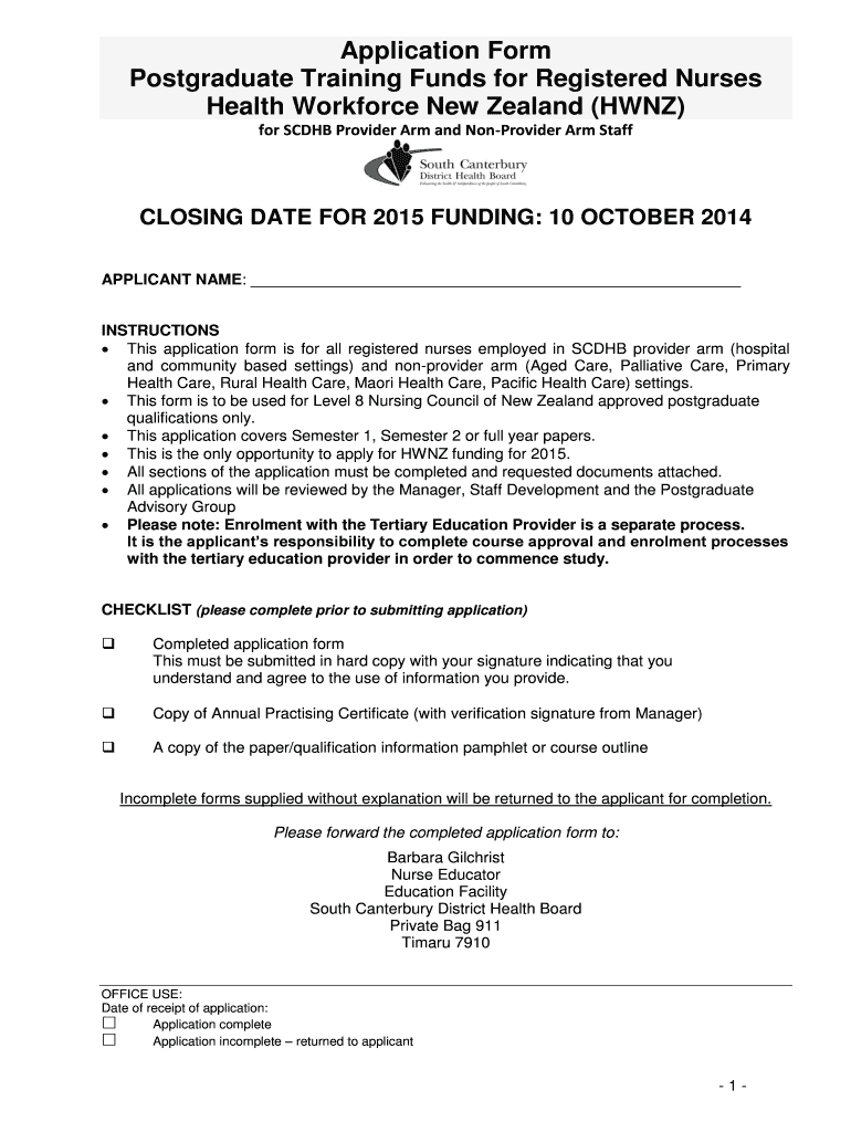 Fillable Online scdhb health Postgraduate Training Funds for Registered ...