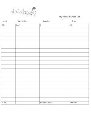 Fillable Online Printable Order Form - Shelby Leigh Photography Fax ...