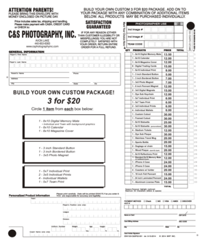 Fillable Online Sports Order Form - C & S Photography inc Fax Email ...