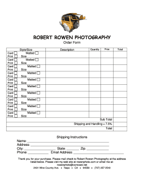 Fillable Online Order Form - Robert Rowen Photography Fax Email Print ...
