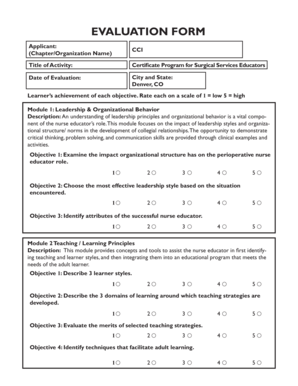 Fillable Online EVALUATION FORM - Competency & Credentialing Institute ...