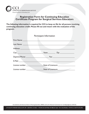 Fillable Online Registration Form for Continuing Education Certificate ...