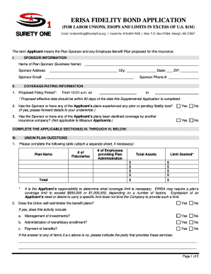 Fillable Online suretyone ERISA Fidelity Bond Application (Non ...