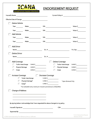 Fillable Online ENDORSEMENT REQUEST Fax Email Print - pdfFiller