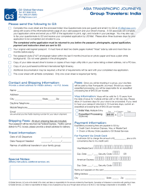 Fillable Online Group Travelers: India - G3 Visas & Passports Fax Email ...