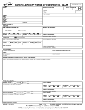 Fillable Online New Accord General Liability Report Form Fax Email ...