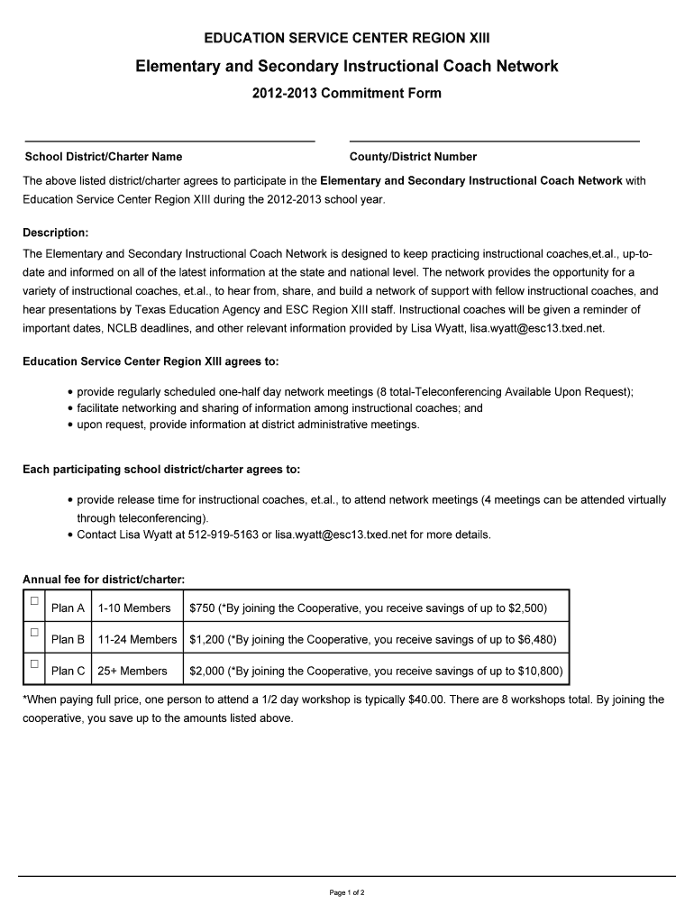 Fillable Online Elementary and Secondary Instructional Coach Network - Region 13 Fax Email Print ...