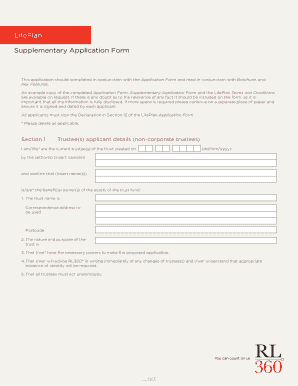 Fillable Online LifePlan Corporate & Trustee Application - RL360 Fax ...