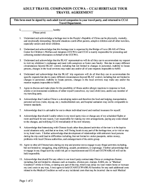 Fillable Online Adult travel companion cccwa ccai heritage tour travel ...