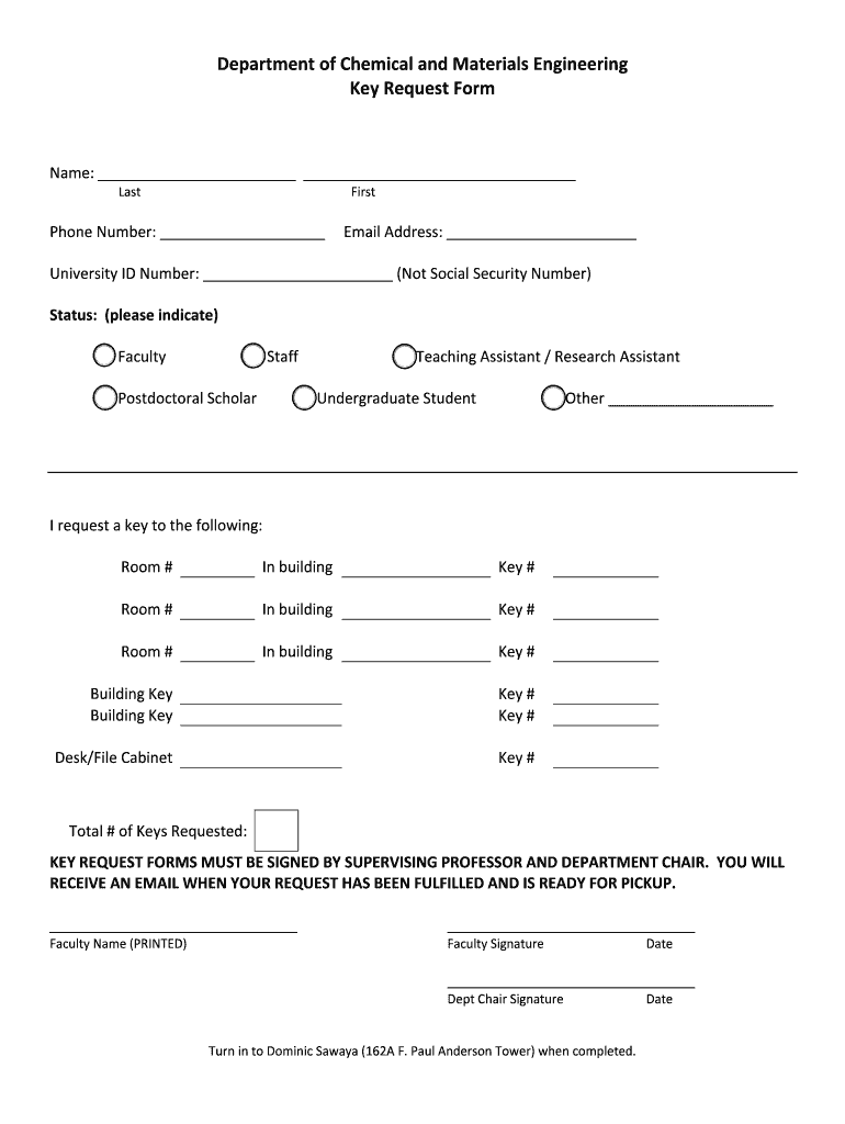 Fillable Online engr uky CME Key Request Fax Email Print - pdfFiller