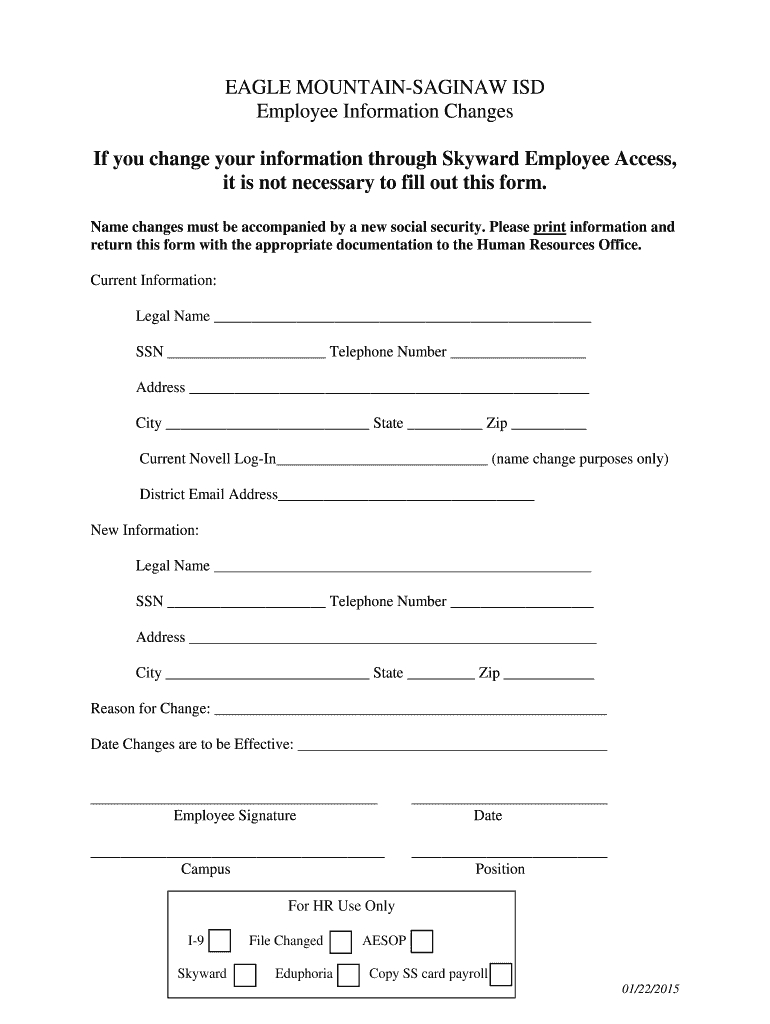 Fillable Online Employee Information Change Form - Eagle Mountain ...