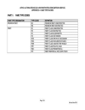 Fillable Online PART 1: FARE TYPE CODES - ATPCo Fax Email Print - pdfFiller