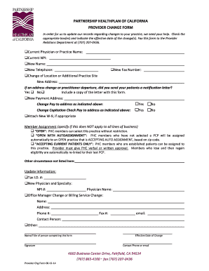 Fillable Online partnershiphp Provider Change Form - Partnership HealthPlan Fax Email Print ...