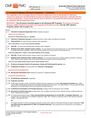 Fillable Online A In-house Production Television Component 1Checklist ...