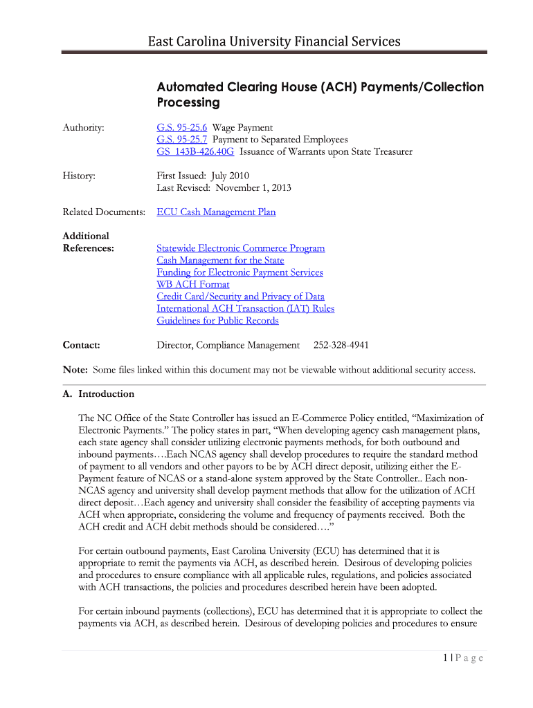 Fillable Online Automated Clearing House (ACH) Payments/Collection Fax ...