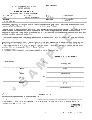 Fillable Online fs usda DEPARTMENT OF AGRICULTURE FOREST SERVICE TIMBER ...