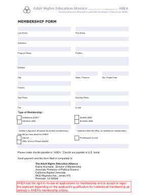 Fillable Online ahea MEMBERSHIP FORM Adult Higher Education Alliance ...