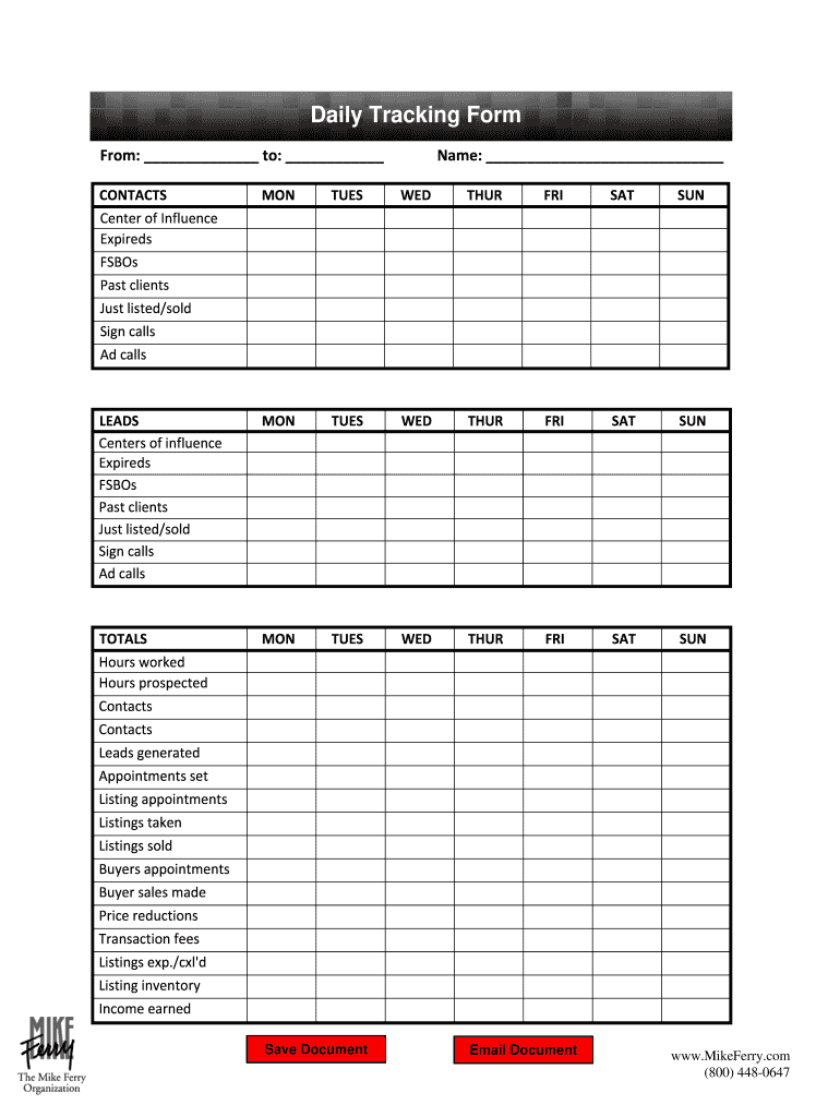 Daily Tracking Form Fill Online Printable Fillable Blank PdfFiller