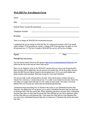Fillable Online Web Bill Pay Enrollment Form Fax Email Print - pdfFiller