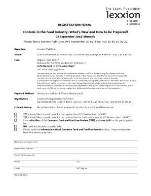 Fillable Online REGISTRATION FORM Controls in the Food Industry:... Fax ...