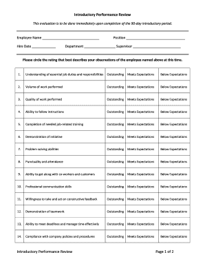 Fillable Online Introductory Performance Review Fax Email Print - pdfFiller