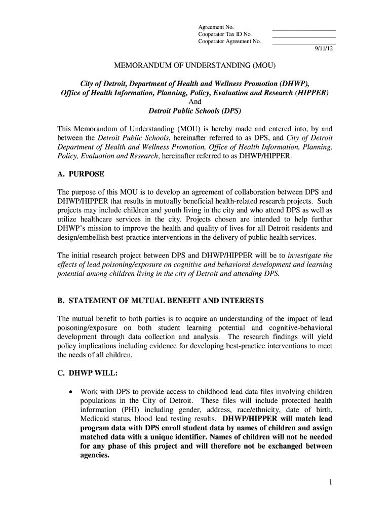 Fillable Online blogs edweek Memorandum of Understanding Template ...