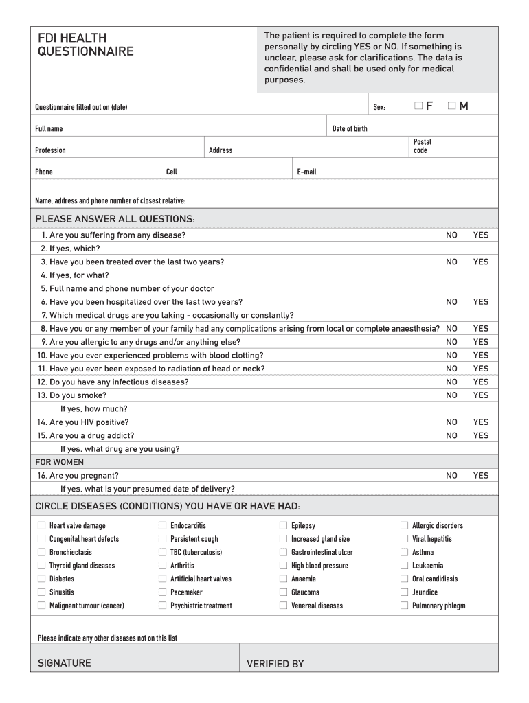 Fillable Online neuron mefst FDI HEALTH QUESTIONNAIRE - neuron mefst ...